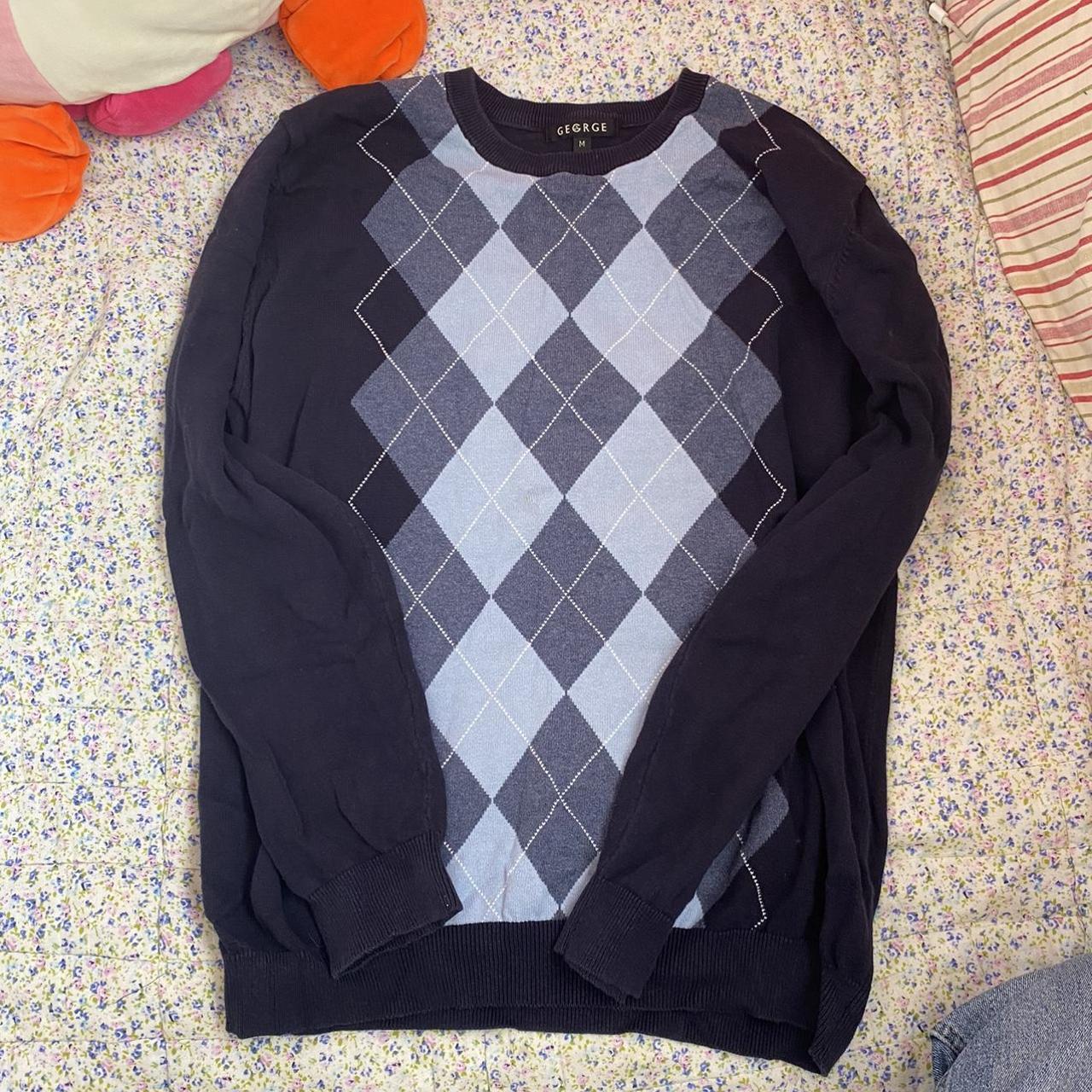 vintage argyle blue jumper worn a few times... - Depop