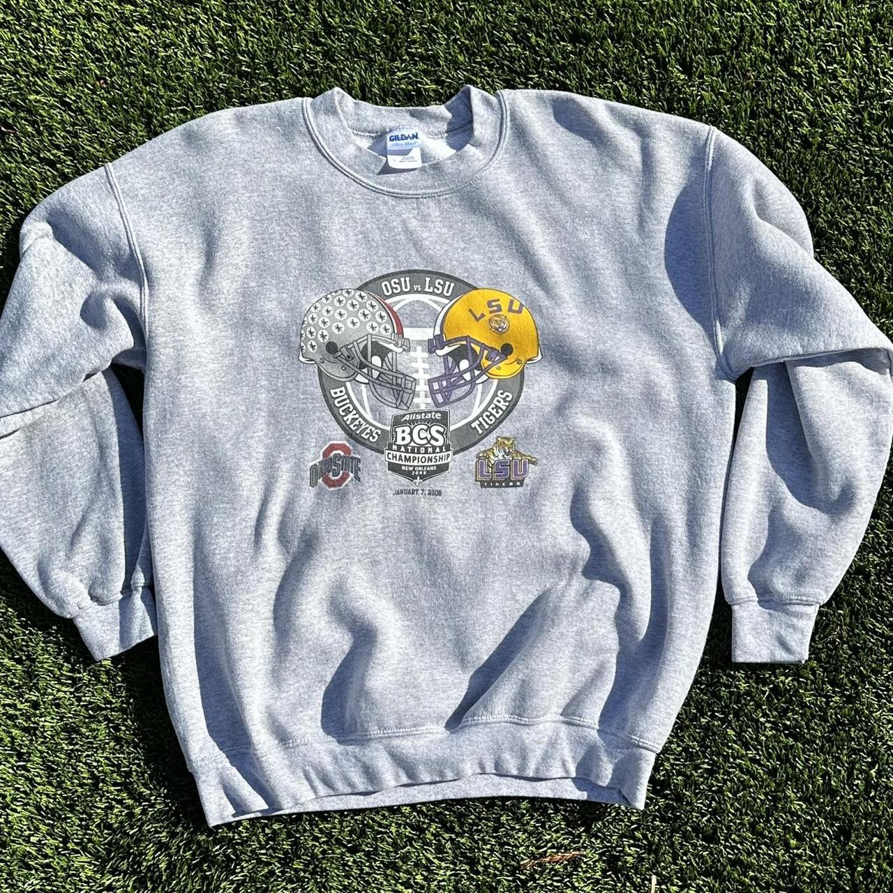 vintage grey osu vs lsu crewneck size large in... - Depop