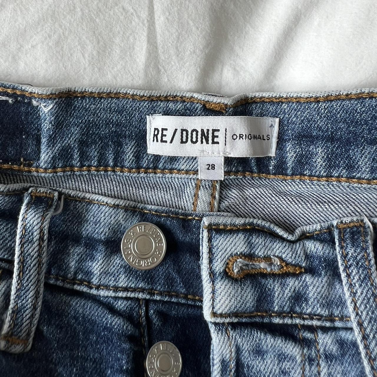 redone mid rise straight leg blue jeans size 28... - Depop