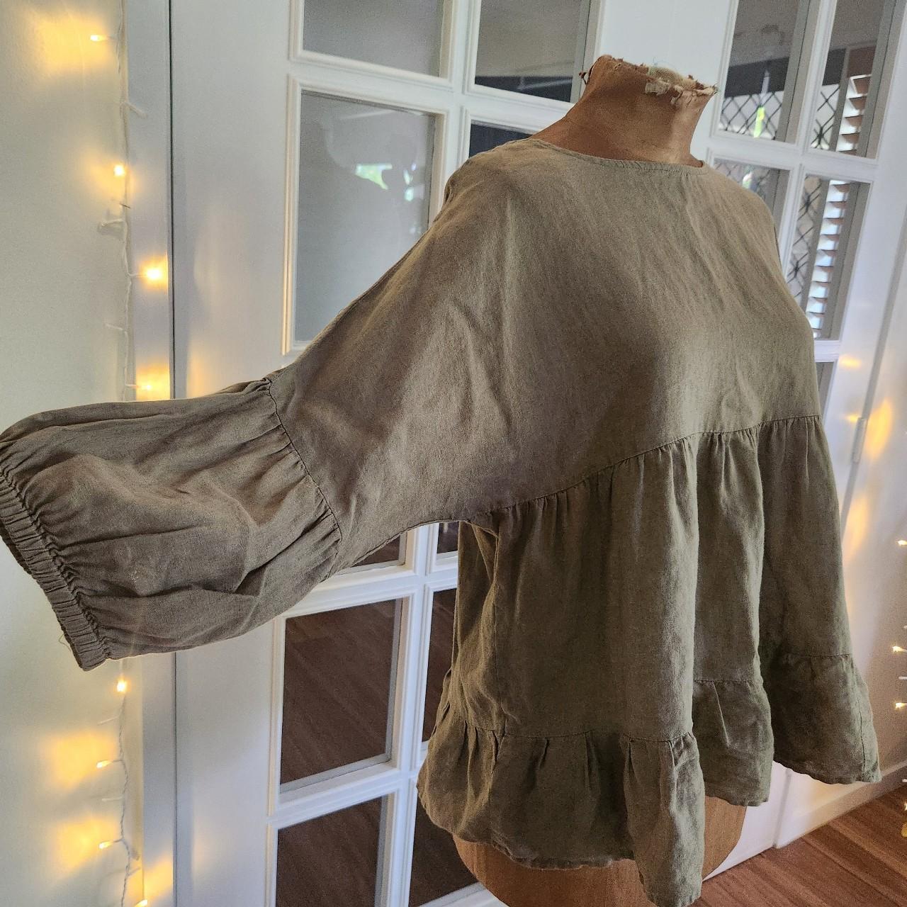 SASS medium 10-14 khaki Green linen blouse with... | Depop