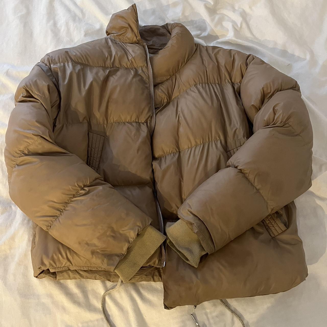 Adika tan puffer jacket XS-S, few spots, probably... - Depop