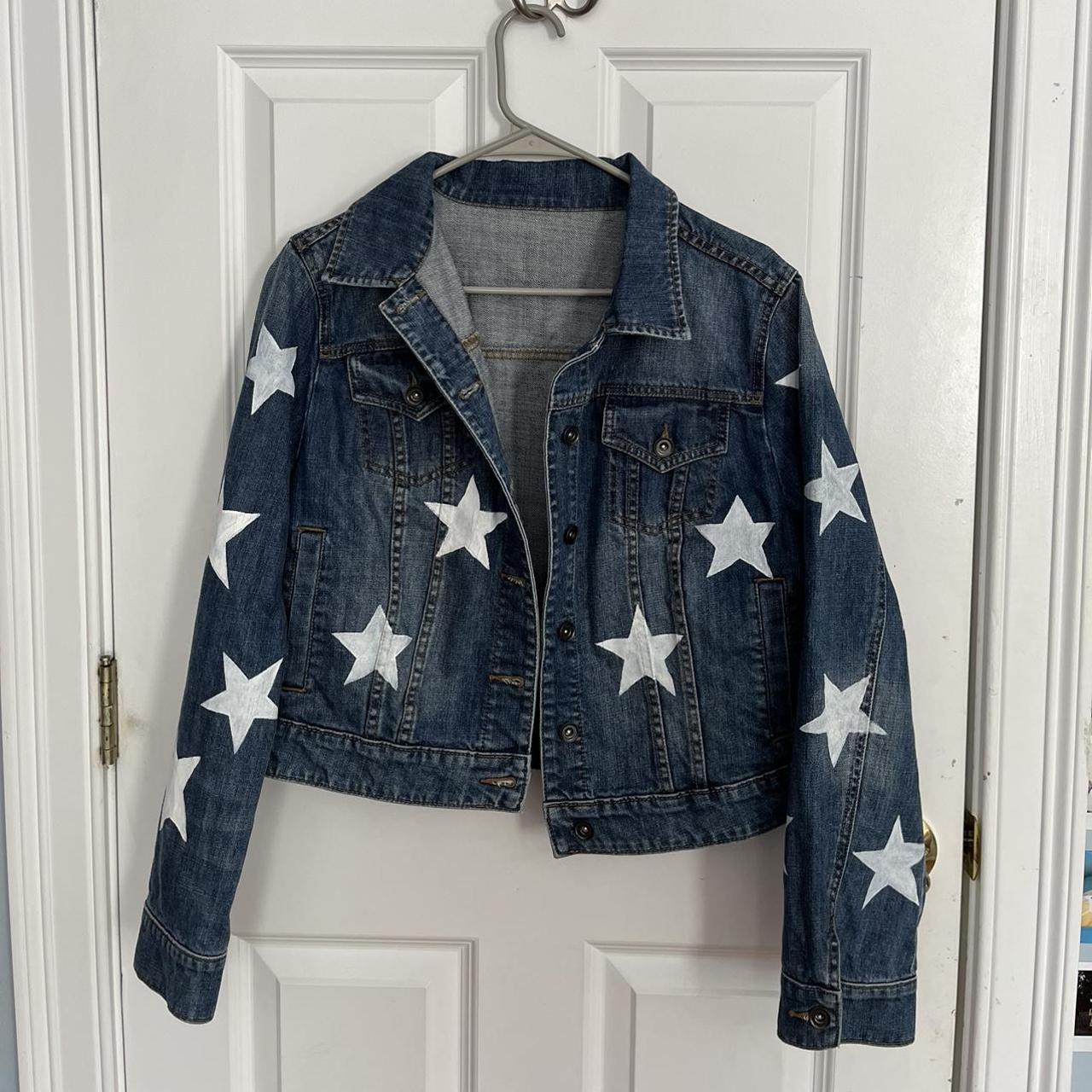 thrifted denim jacket with custom painted stars.... - Depop
