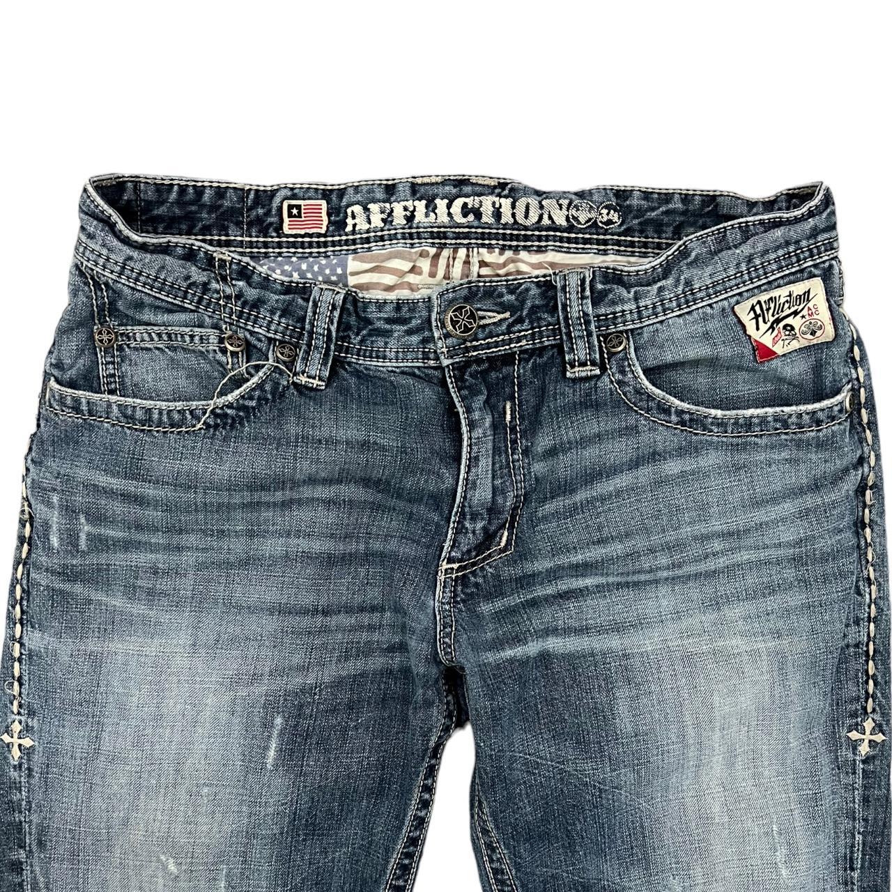 Vintage Affliction Denim Blue Jeans Back Flap... - Depop