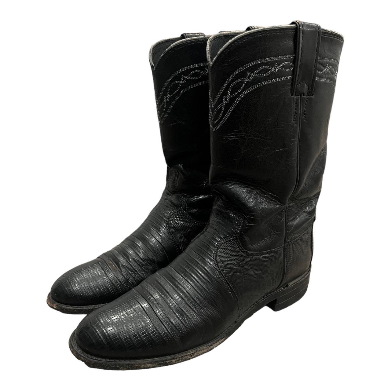 Vintage Justin Mens Exotic Roper Black Lizard Foot... - Depop