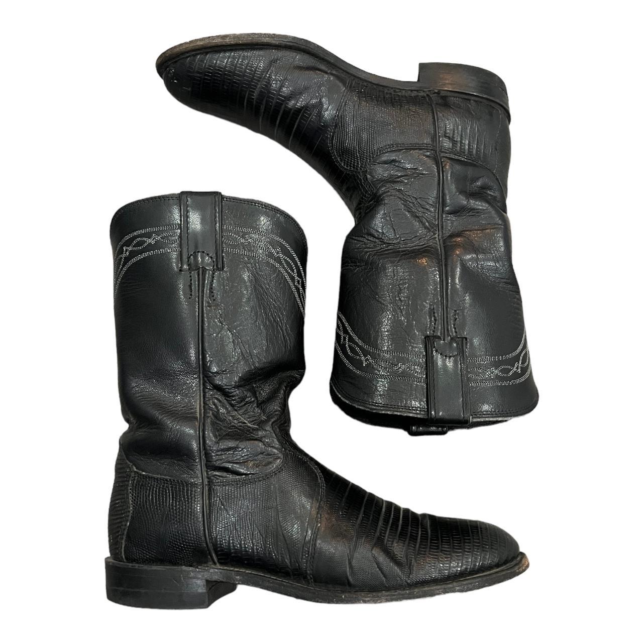 Vintage Justin Mens Exotic Roper Black Lizard Foot... - Depop