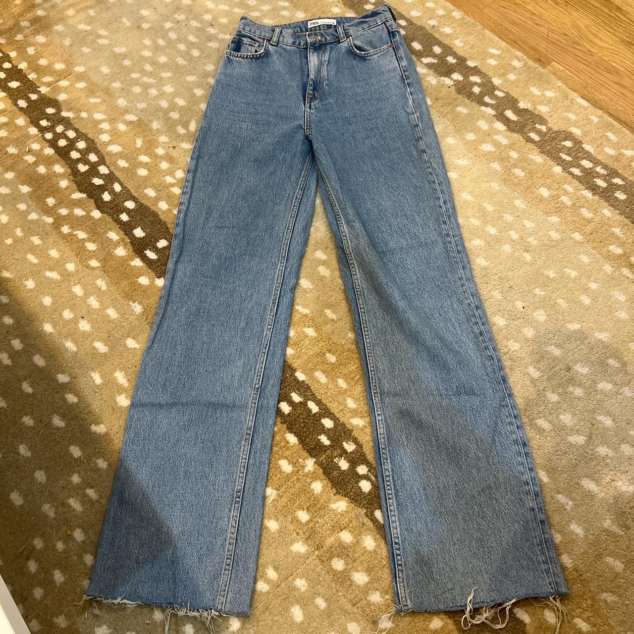 Medium wash high rise Zara jeans with raw hem. 34”... - Depop
