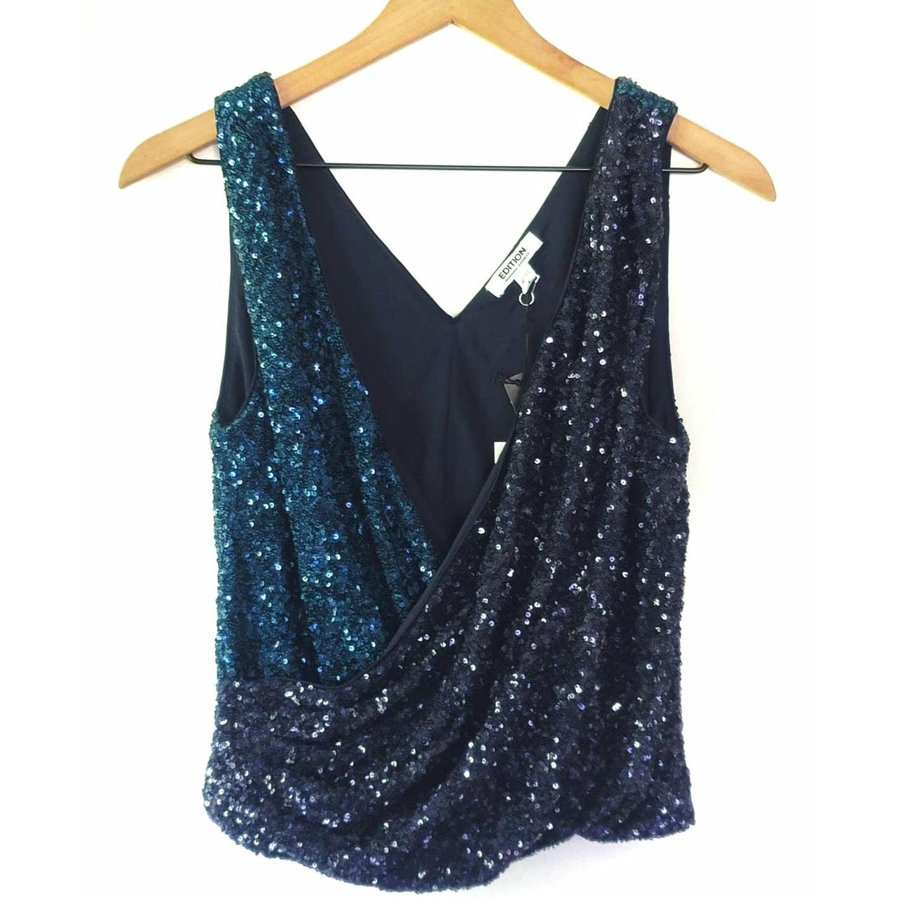 Express Women's Black and Blue Vest | Depop