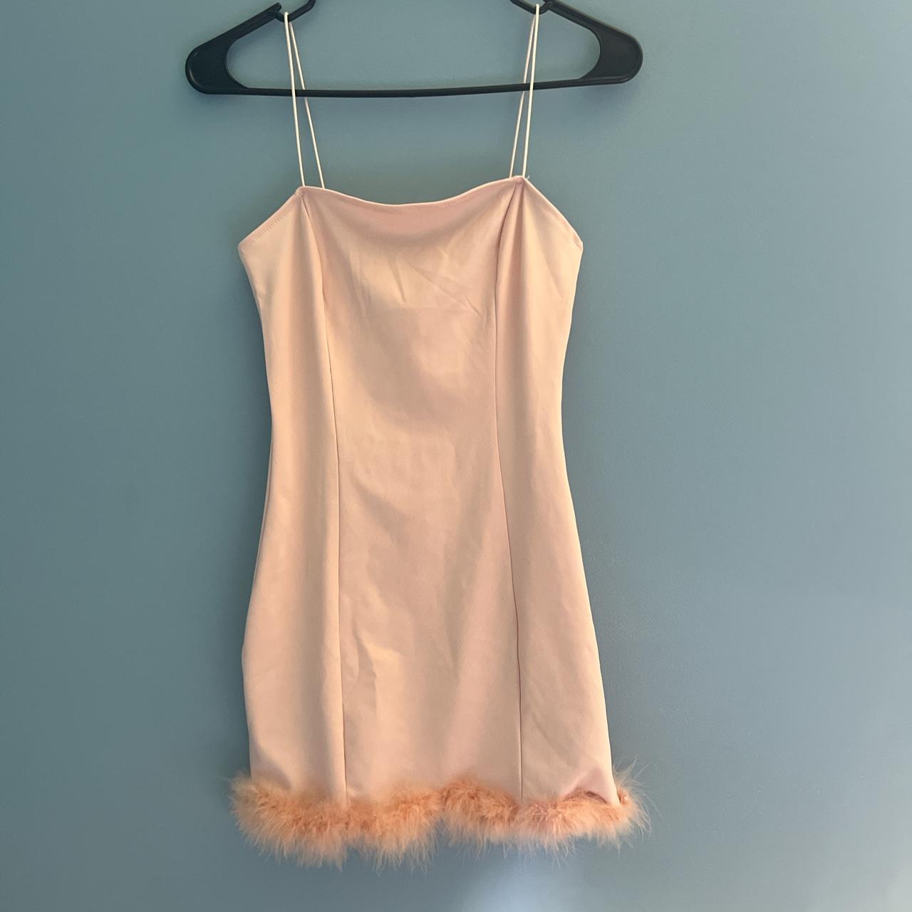 Blush pink feather bottom bodycon dress From... - Depop