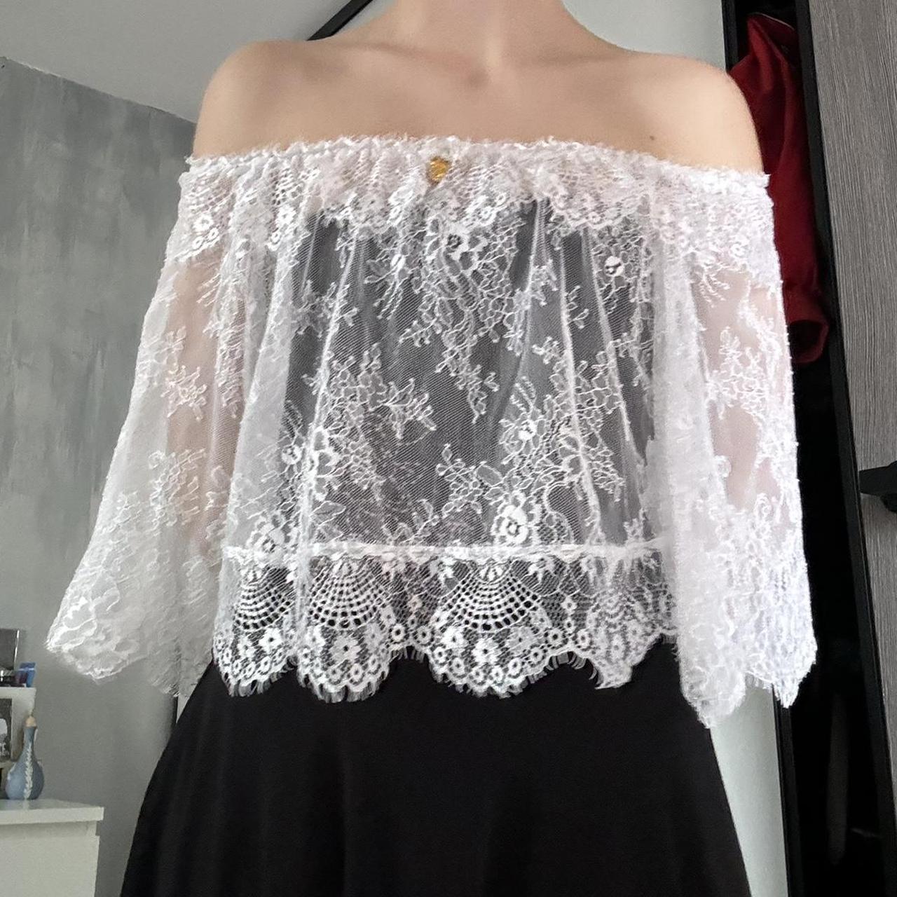 cutest coquette chantilly lace overlay with gold... - Depop