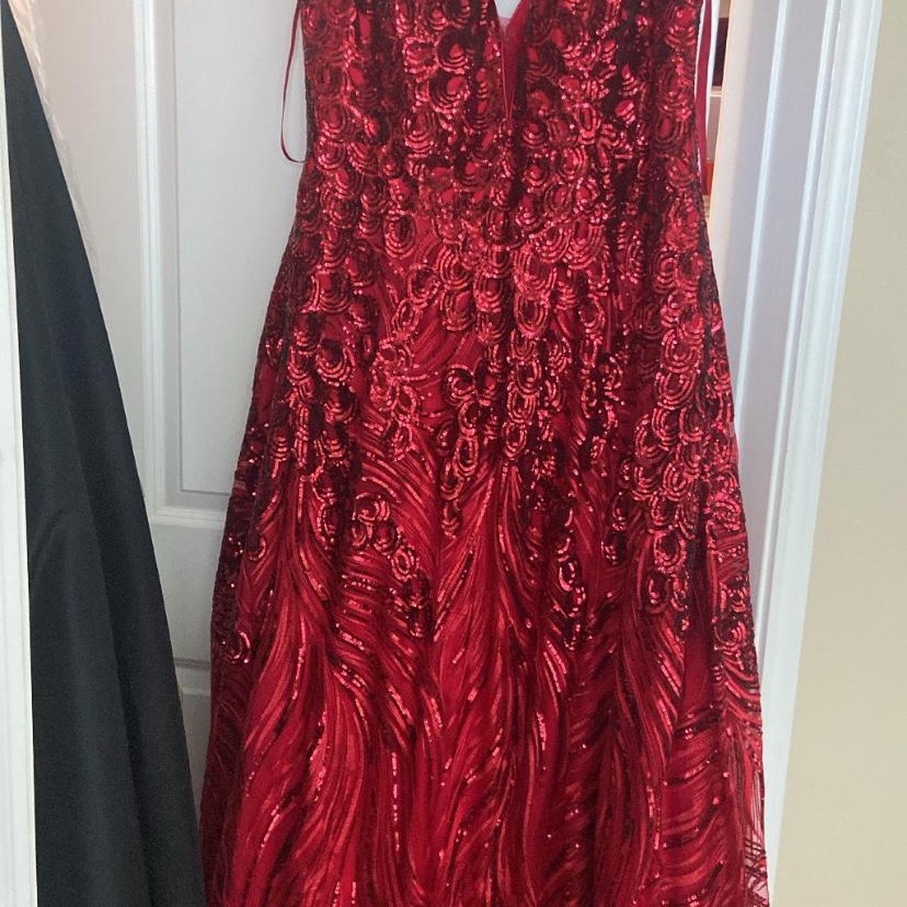 Jovani V neck Red Sequin Prom dress. Brought for 620... - Depop
