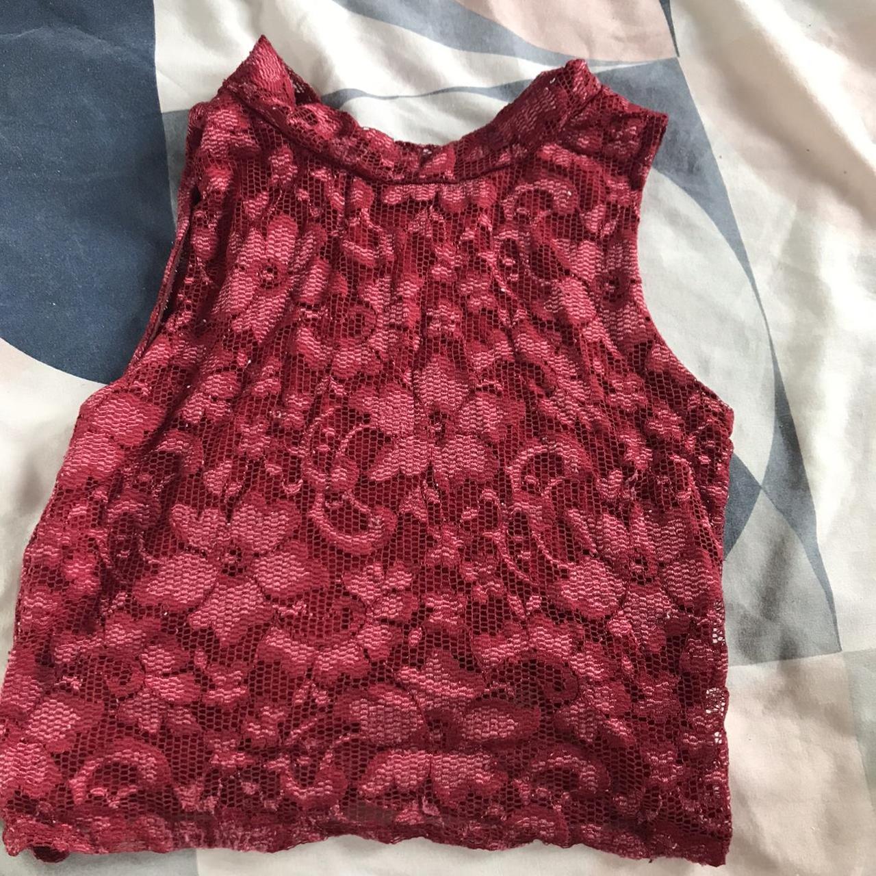 Burgundy Floral Crop Halter Neck Top Depop