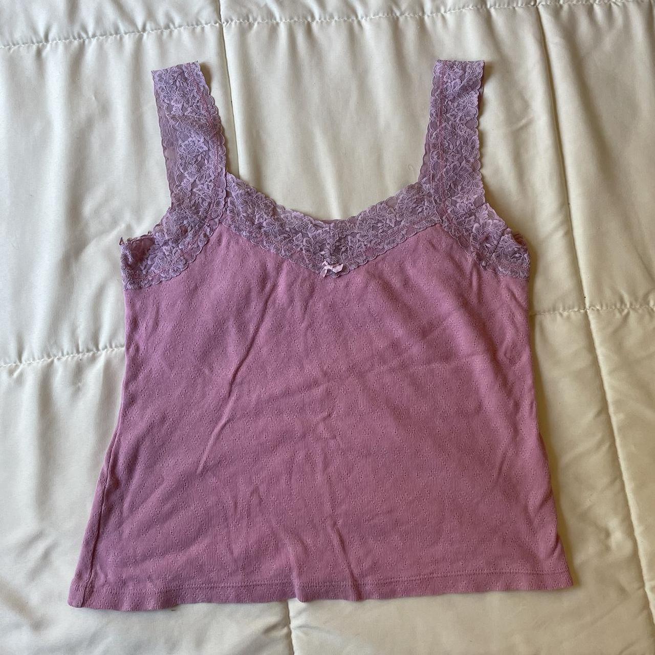 Y2k vintage Pink lace tank top. No flaws size... - Depop