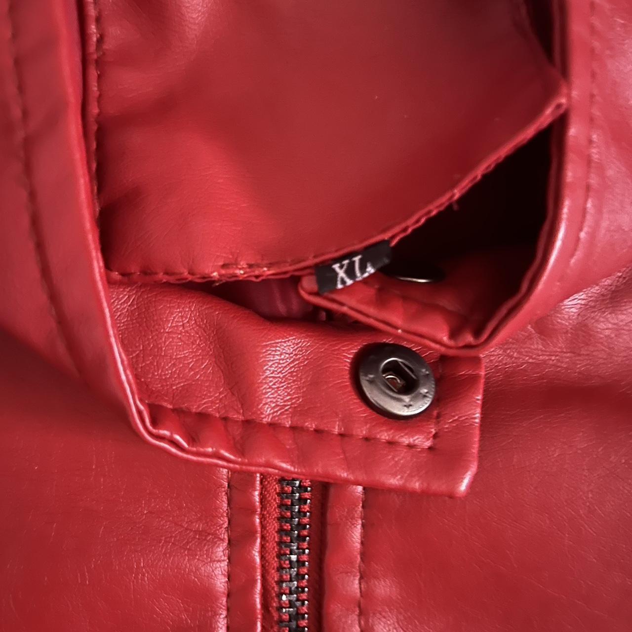 Red Faux Leather Jacket, Size XL - Depop