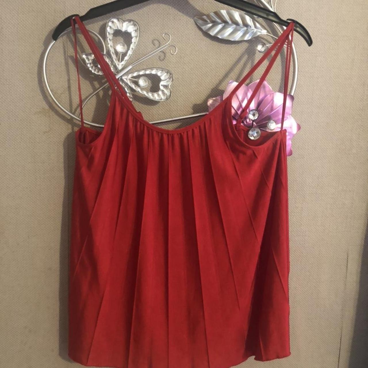 Primark Red Pleated Crop Cami Top Size 8 - Depop