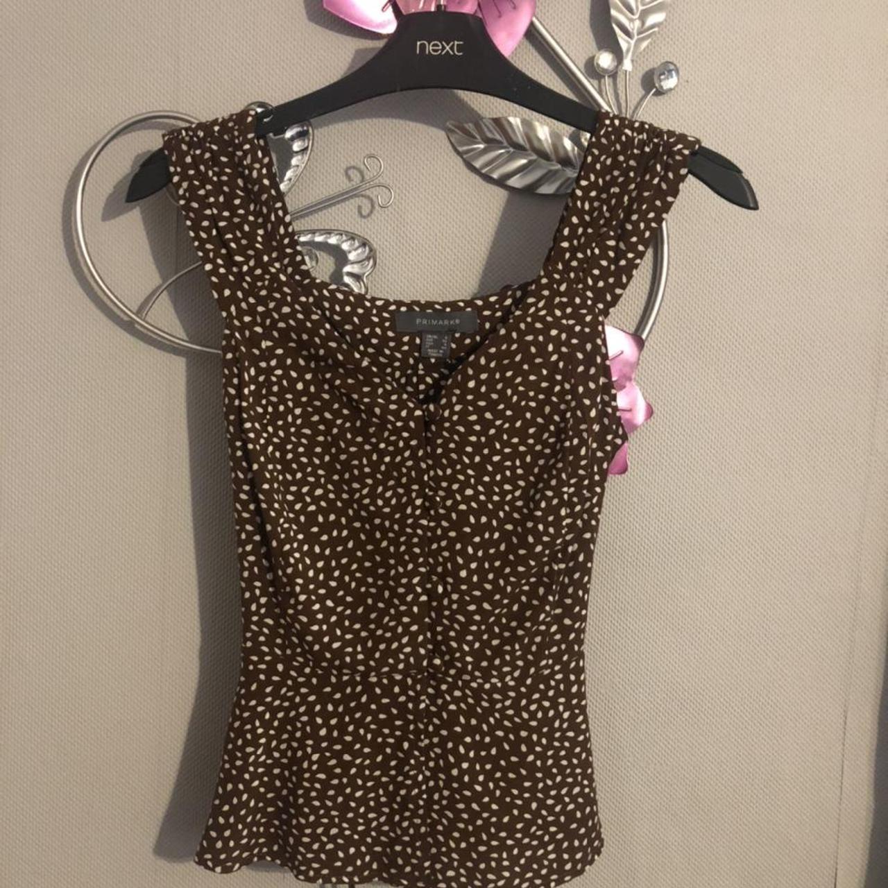 Primark Brown/White Print Peplum Cami Top Size 8 - Depop