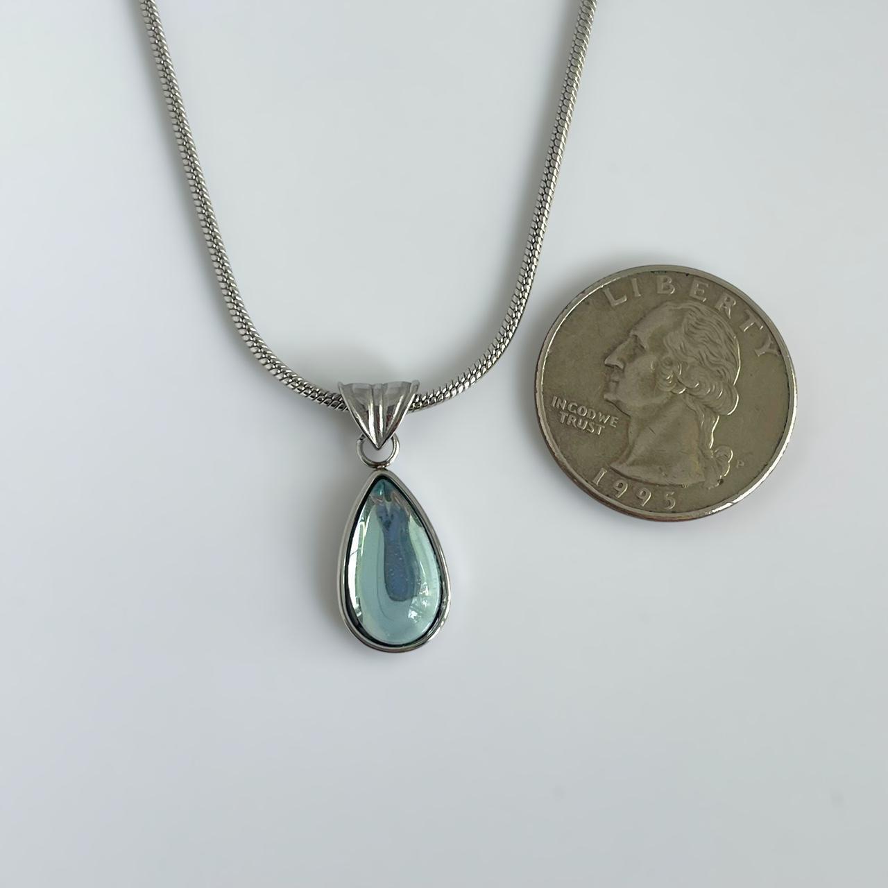 silver blue water drop pendant necklace stainless... | Depop