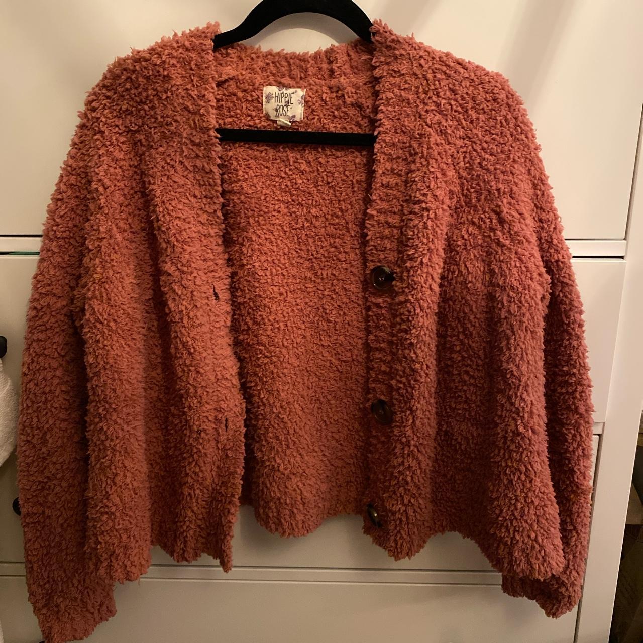 Hippie Rose pink fluffy cardigan sweater with... - Depop
