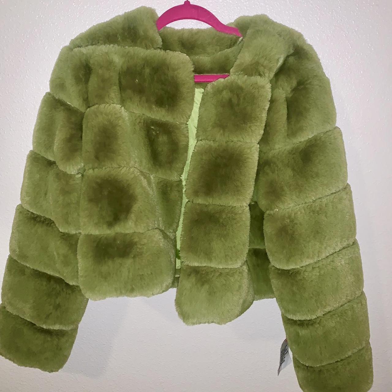 ASOS Luxe Green Fur Jacket Never worn Retail:... - Depop