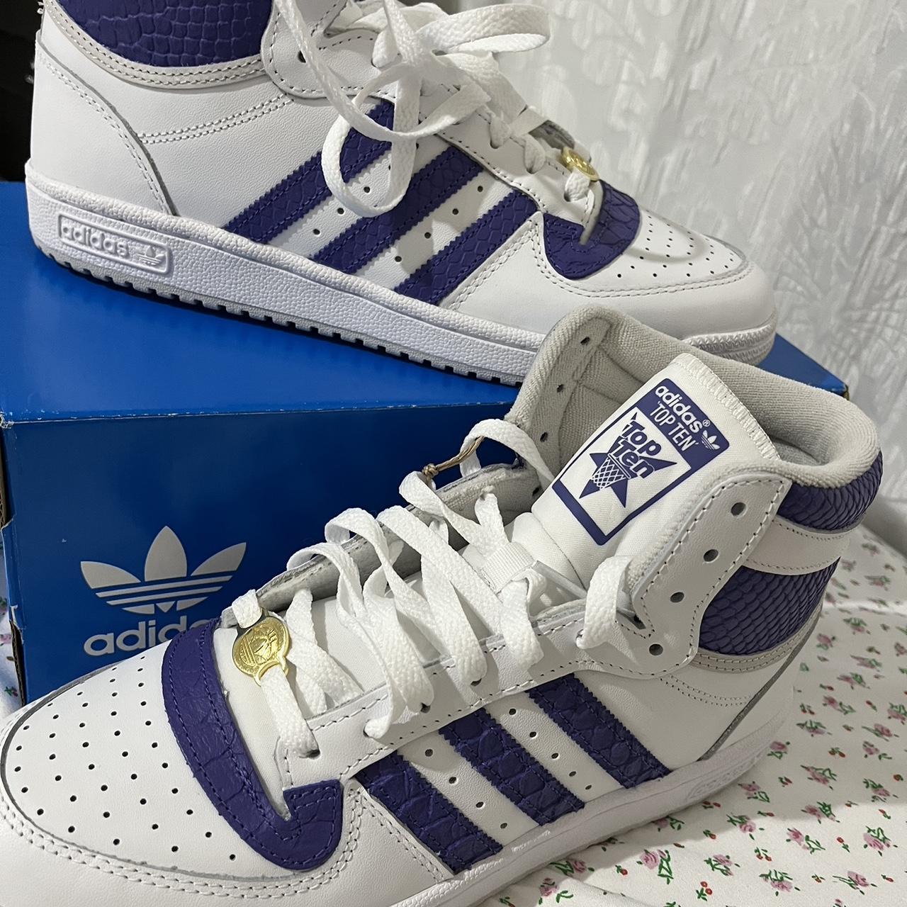 Purple high top adidas sneakers women’s size 10... - Depop