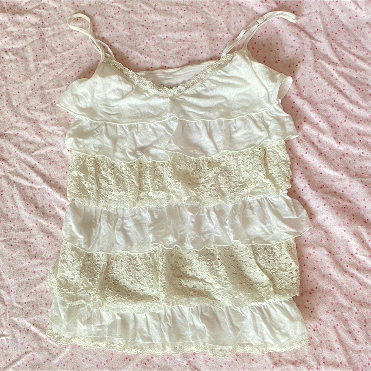 Aeropostale white ruffle lace cami blouse Price is... - Depop