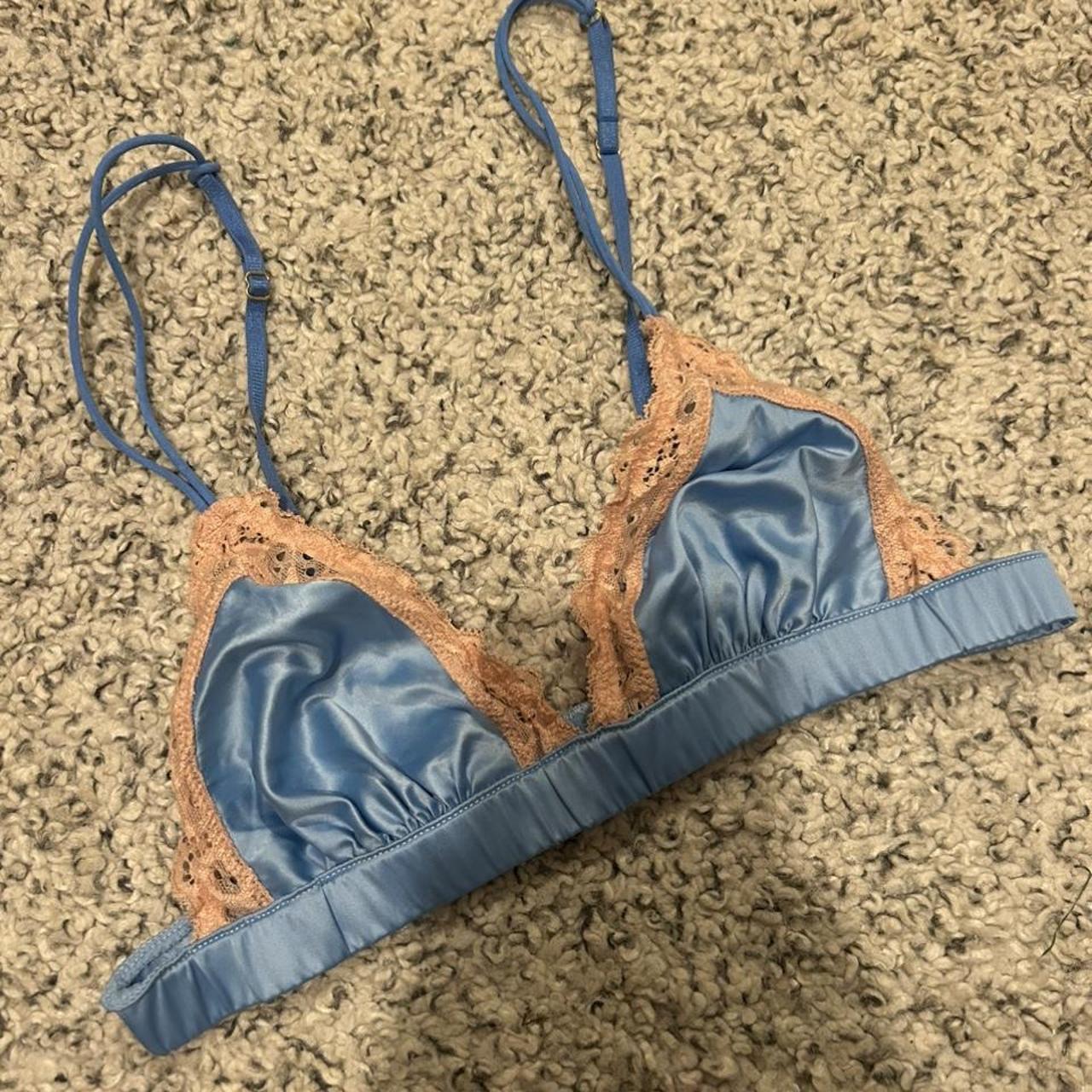 Urban outfitters blue pink silk satin lace bralet... - Depop