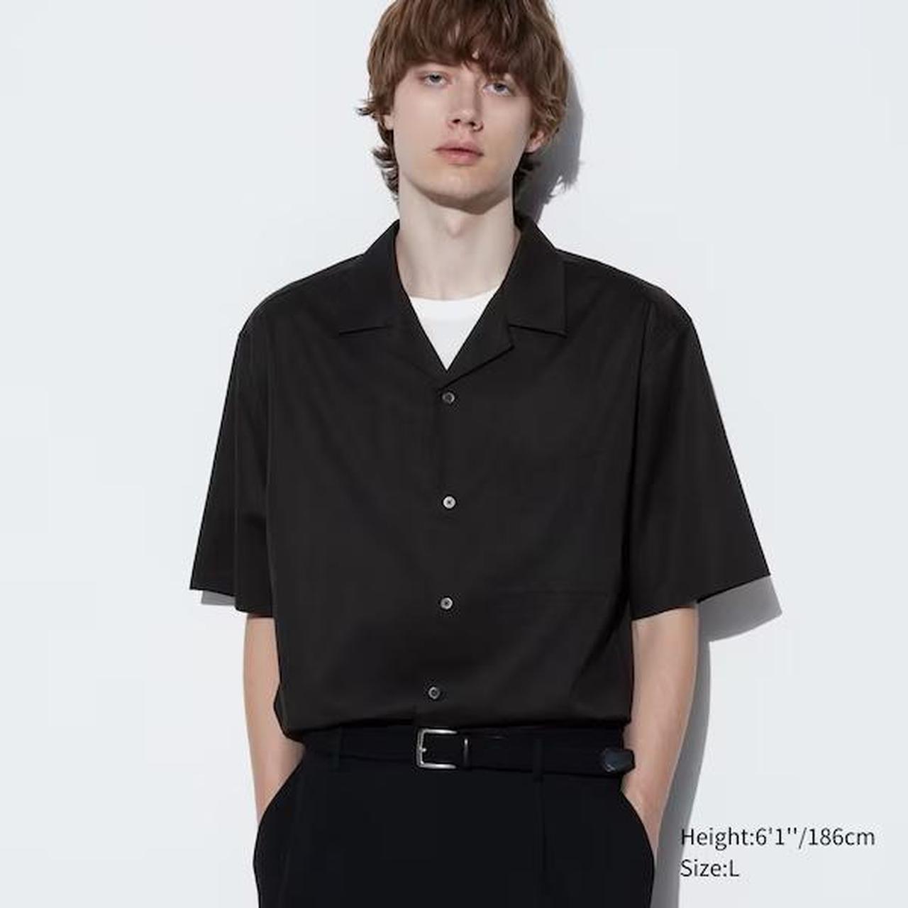 UNIQLO black short sleeve button up shirt | size M |... - Depop