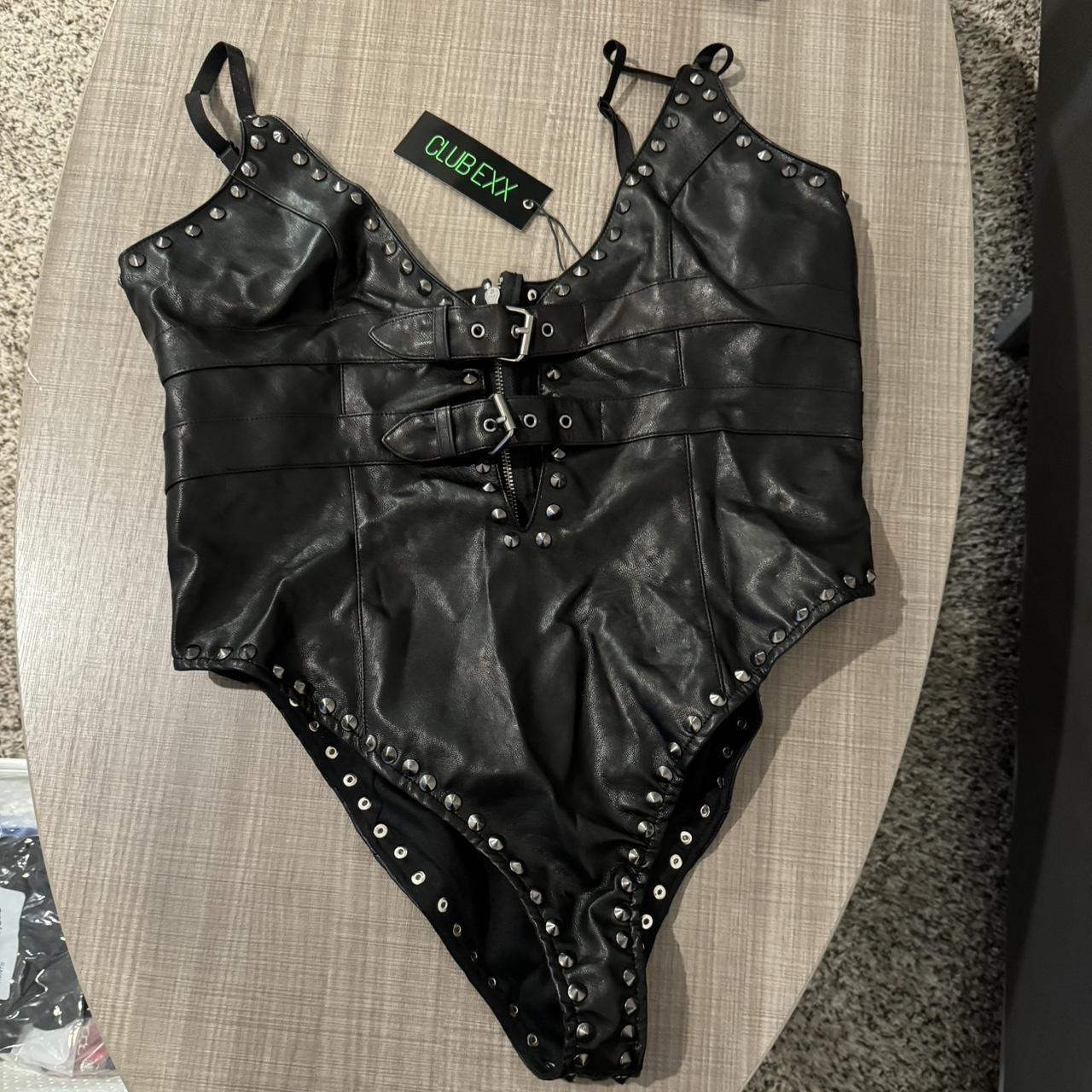 Club exx (dolls kill) leather black bodysuit. Brand... - Depop