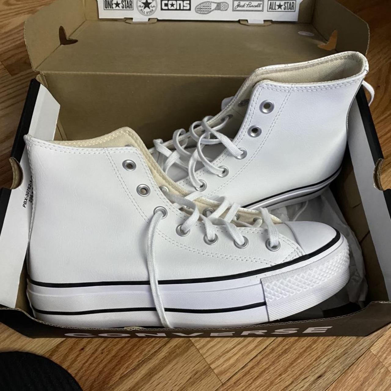 White leather platform converse I never wear white... - Depop