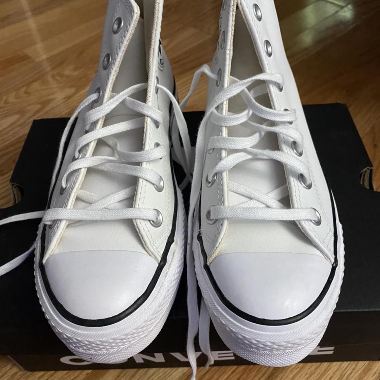White leather platform converse I never wear white... - Depop