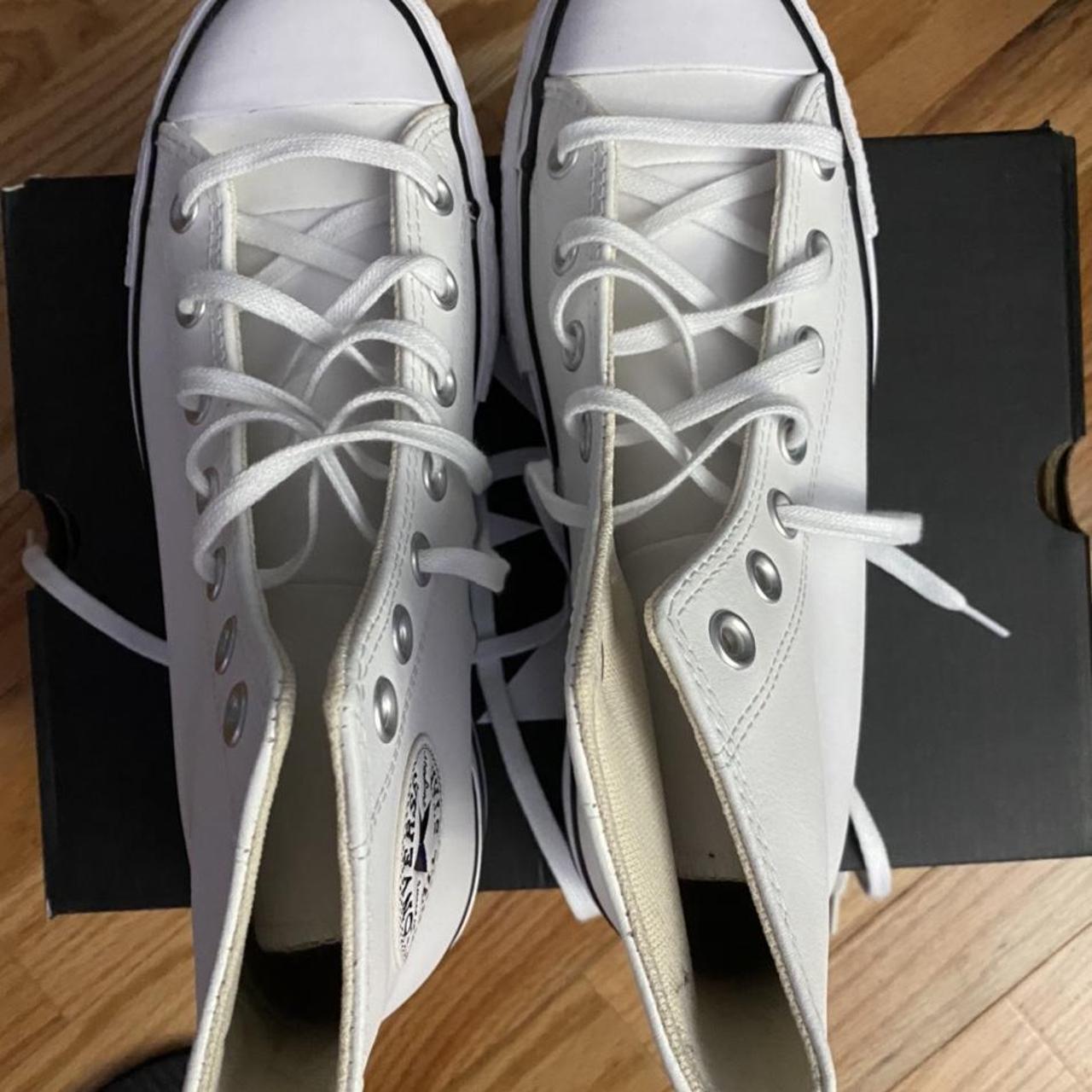 White leather platform converse I never wear white... - Depop