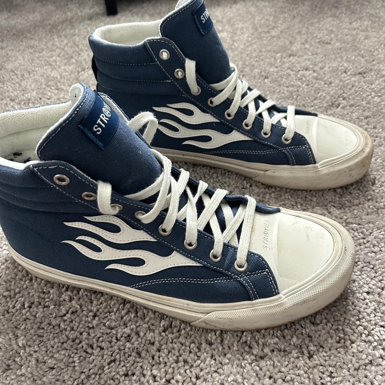 Straye Dark blue high top shoes with flames... - Depop