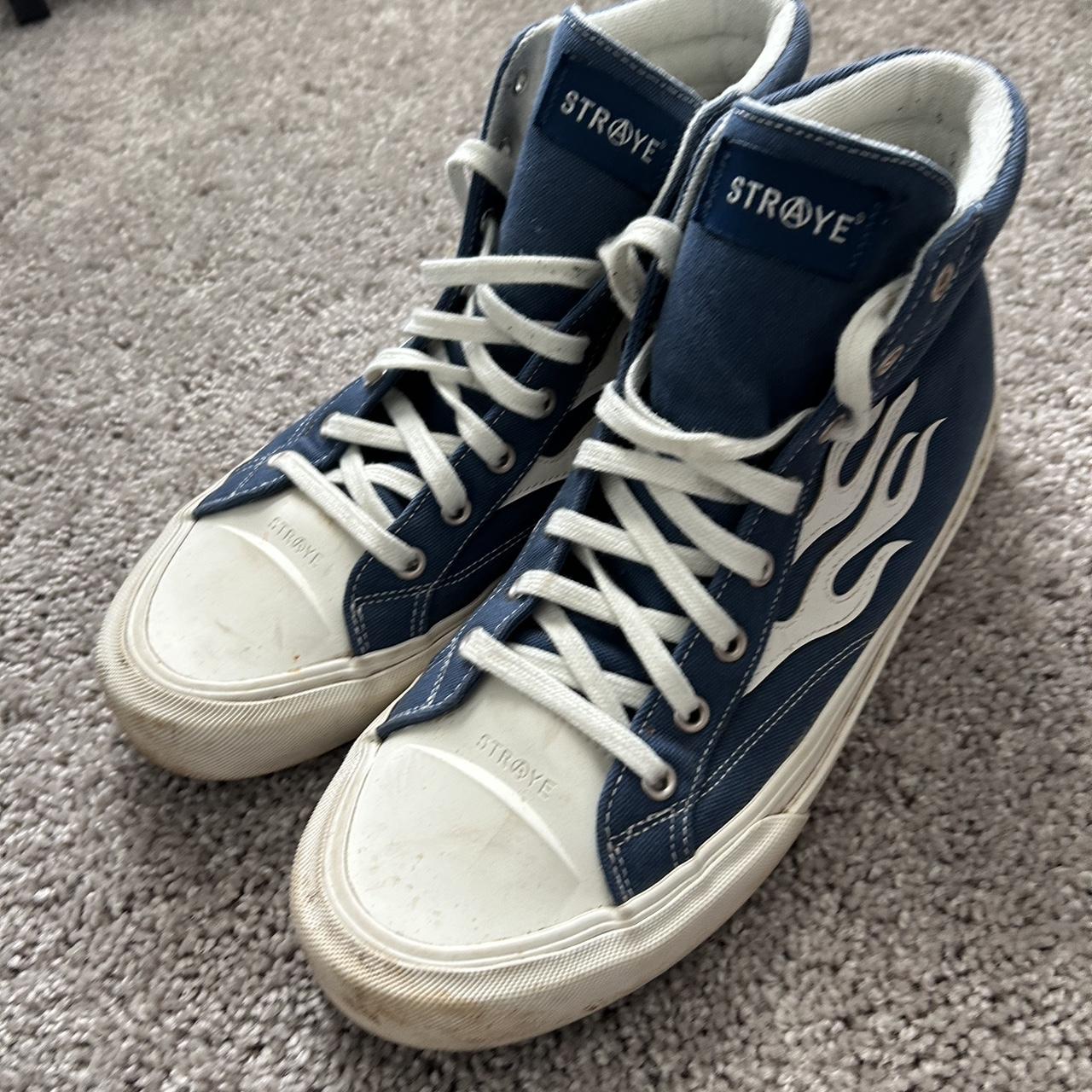 Straye Dark blue high top shoes with flames... - Depop