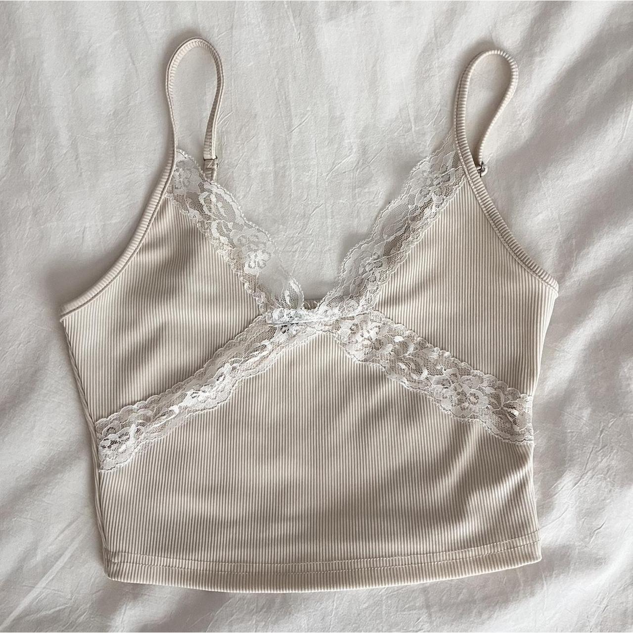 cream lace cami tank no flaws, never worn best... - Depop