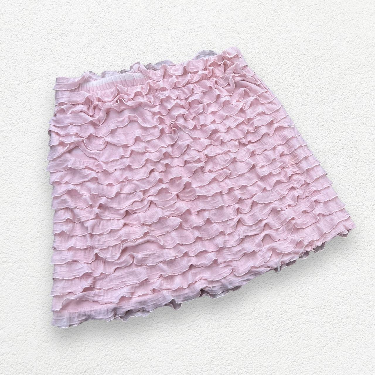 Pink ruffle, pleated skirt Super stretchy Waist 14... - Depop