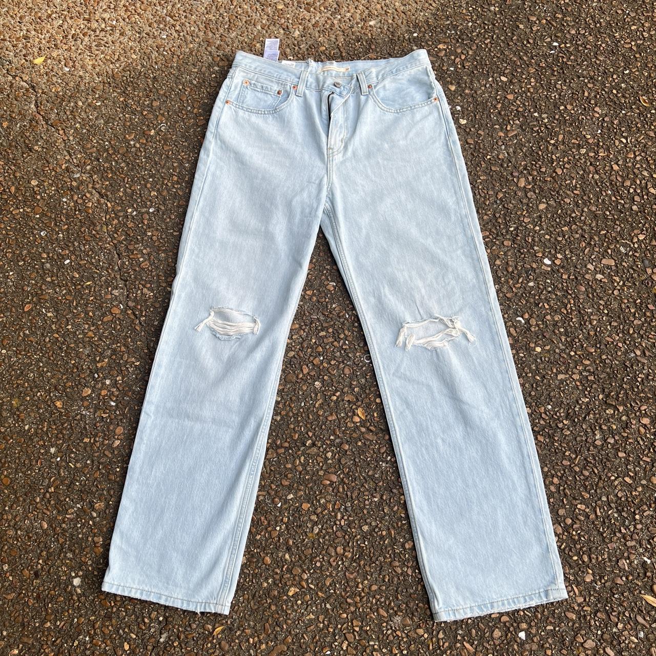 levis low pro straight ripped light blue jeans - Depop
