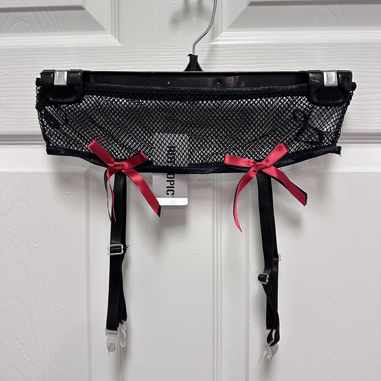 Fishnet garter with red bows, brand new, size... - Depop
