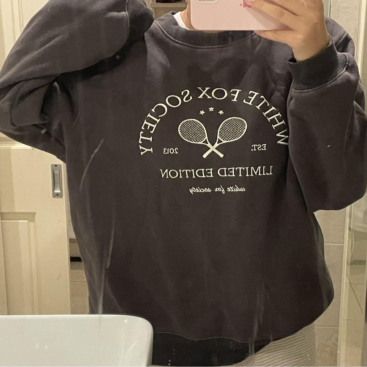 Signature white fox crew neck Size S/M - Depop