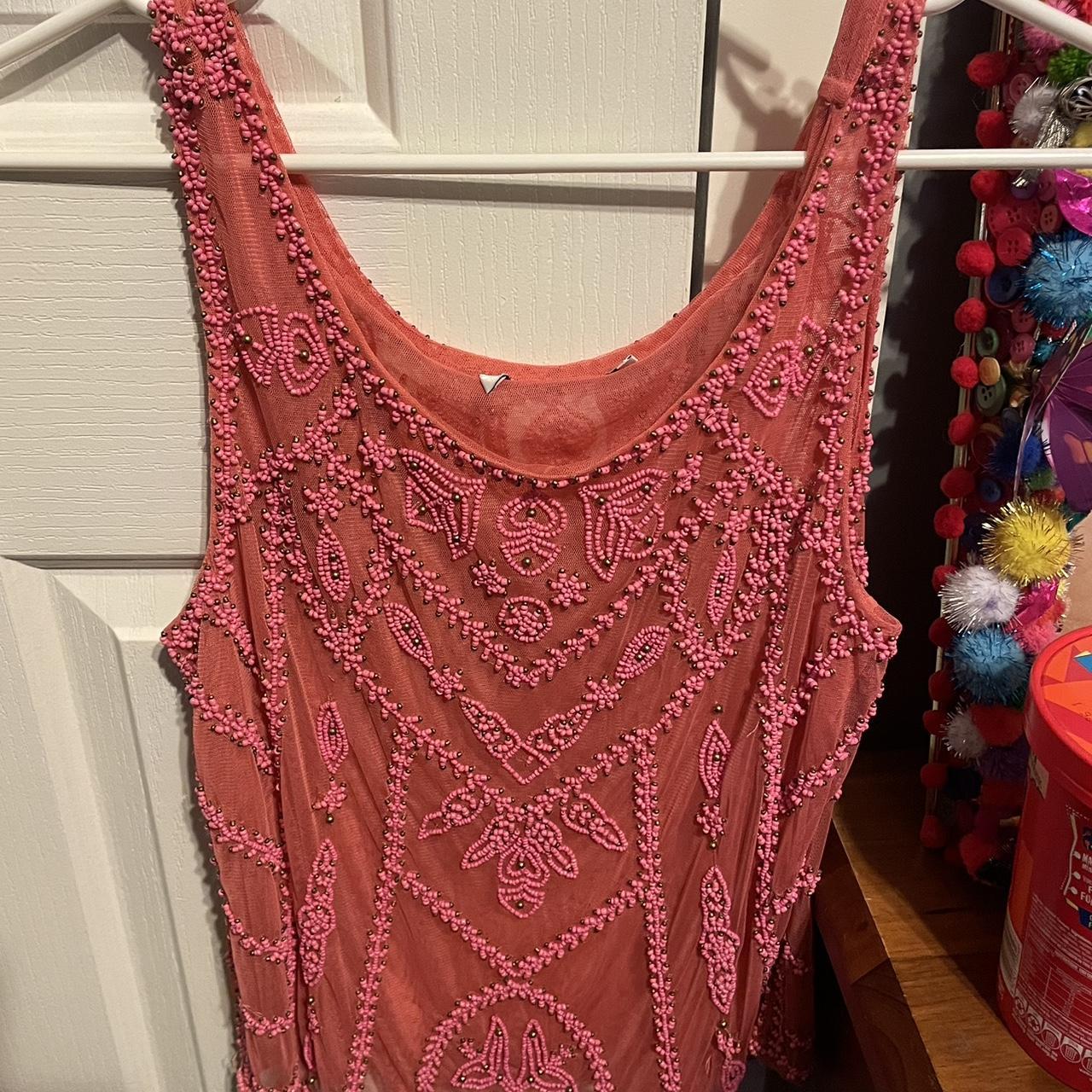 Pink Beaded singlet Size 10 but can fit a 12 - Depop