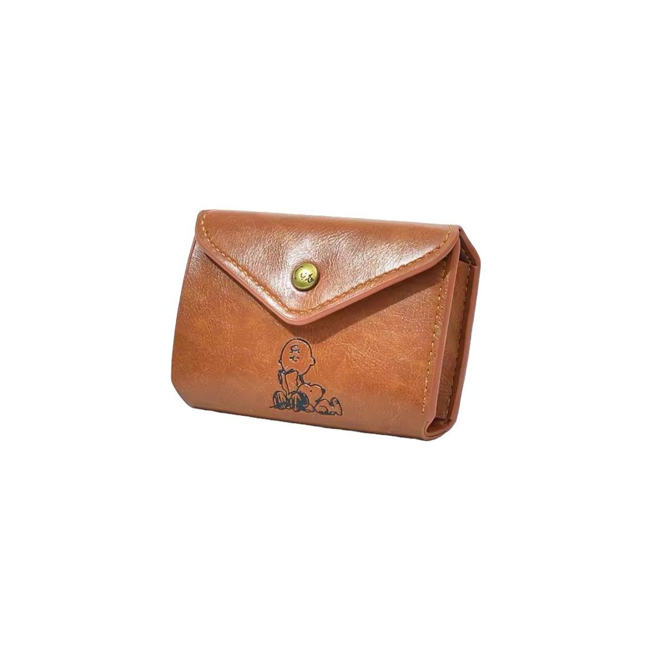 Brown leather snoopy trifold wallet with coin pouch,... - Depop