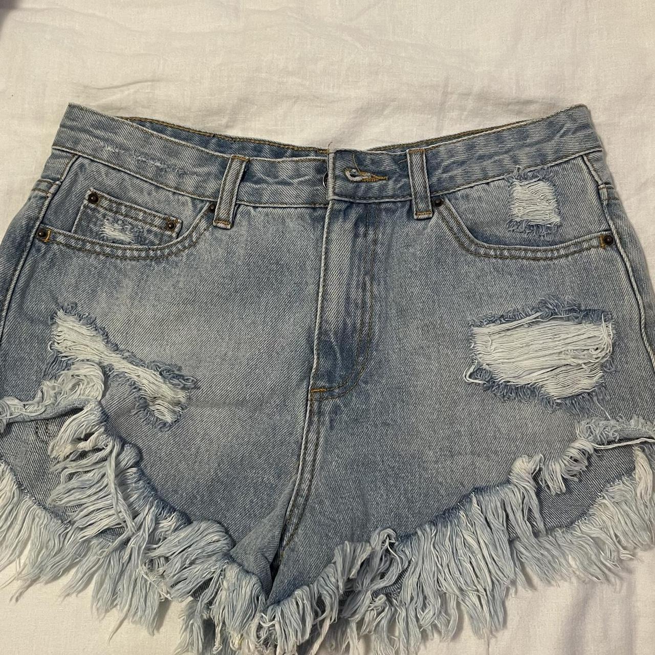 glassons low rise ripped denim shorts size 8 - Depop