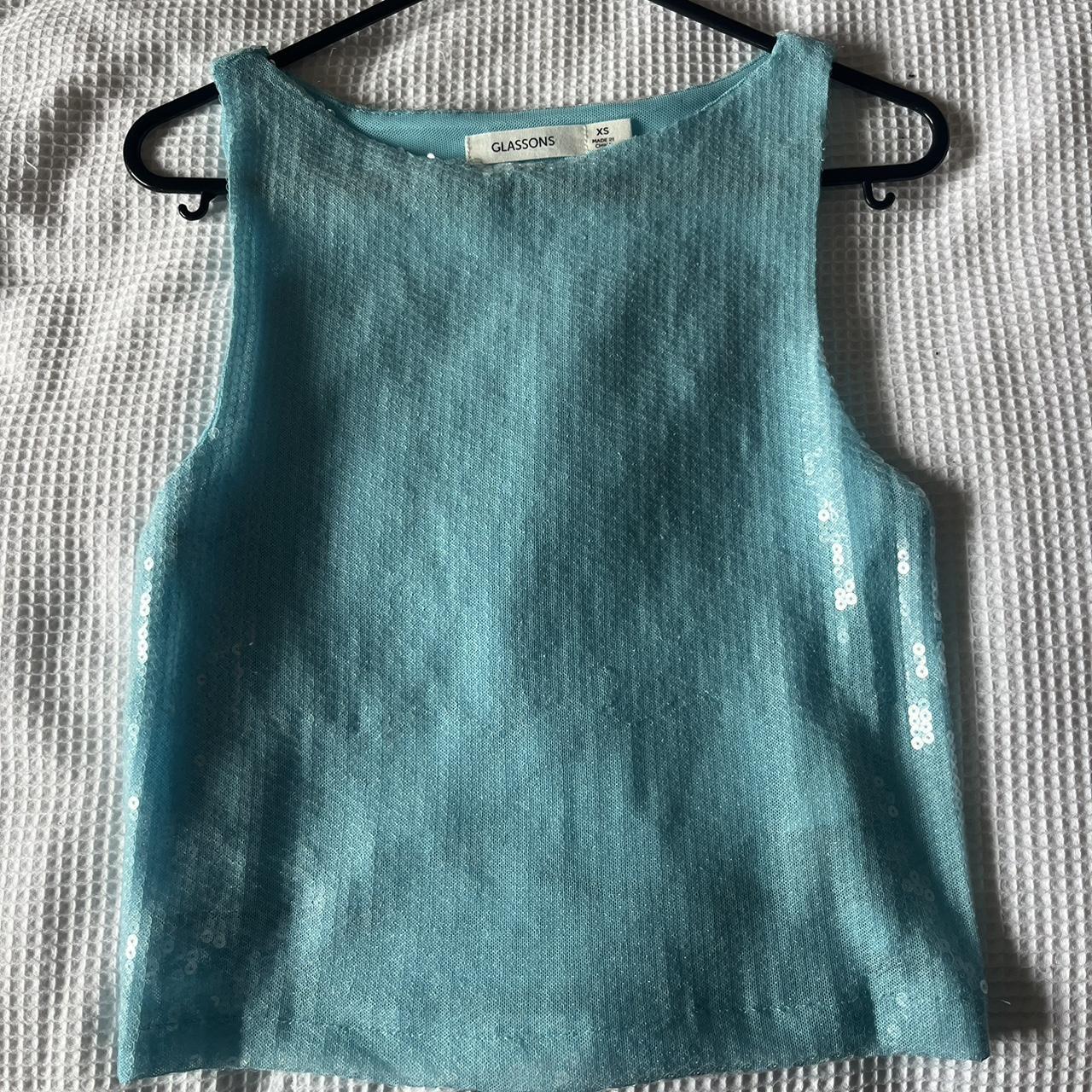 Blue glassons sequin top Brand new but... - Depop