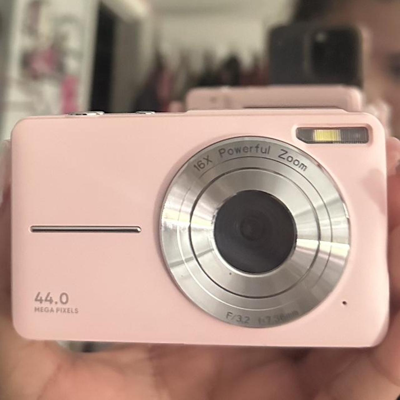 Pink and silver digital camera with 16x zoom and 3x... - Depop