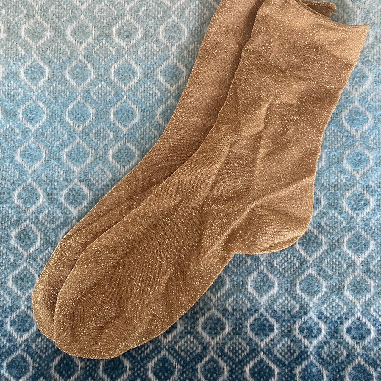COS sparkly gold glitter socks Size 5 to 7 Check... - Depop