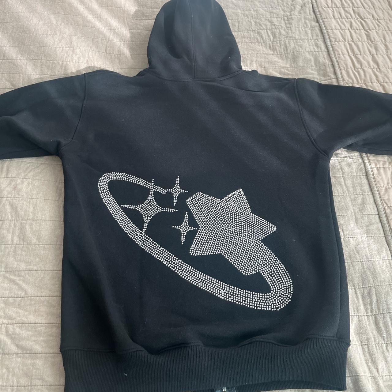 Rhinestone black full zip up #rhinestone #streetwear... - Depop