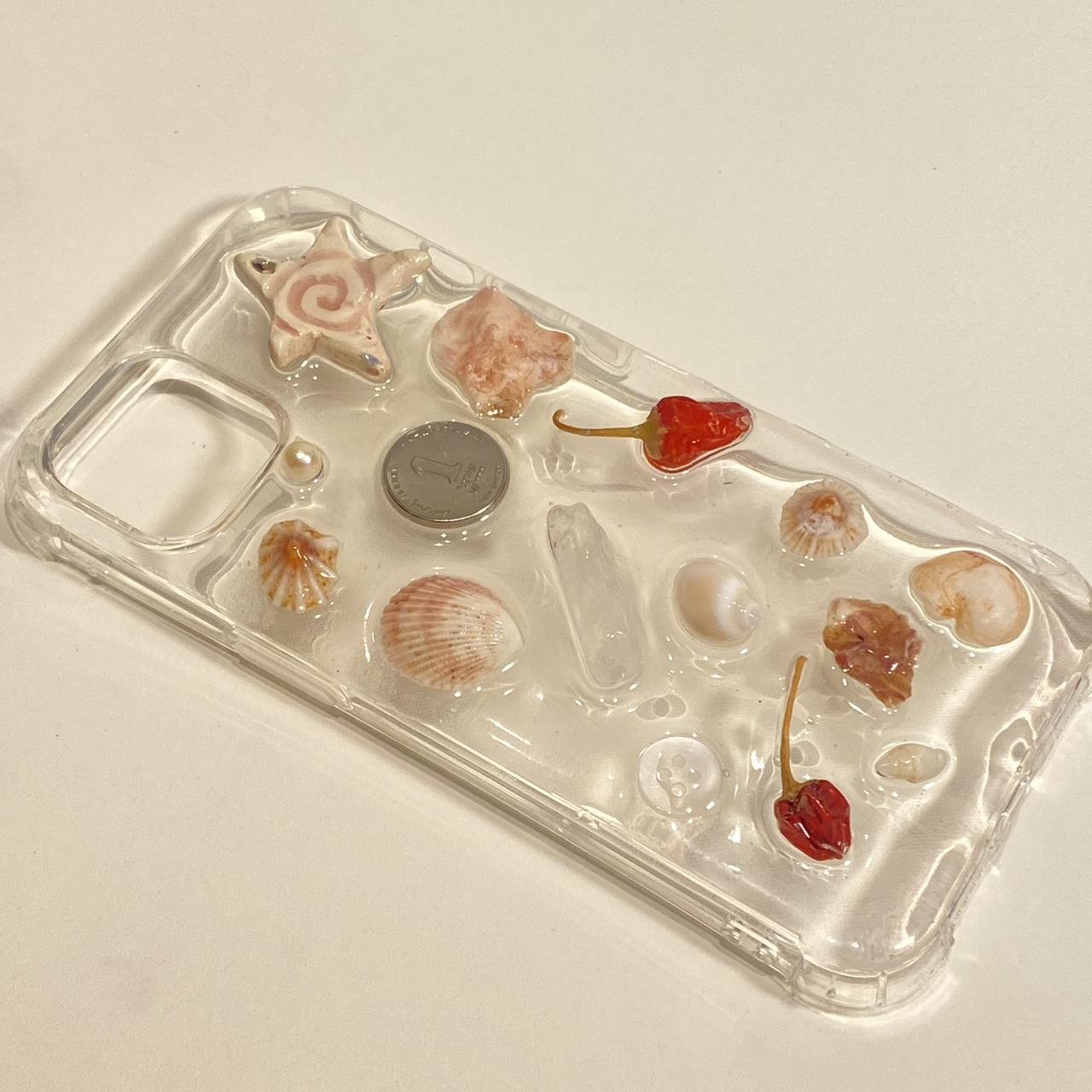 clear resin iphone 14 decorated phone case... - Depop