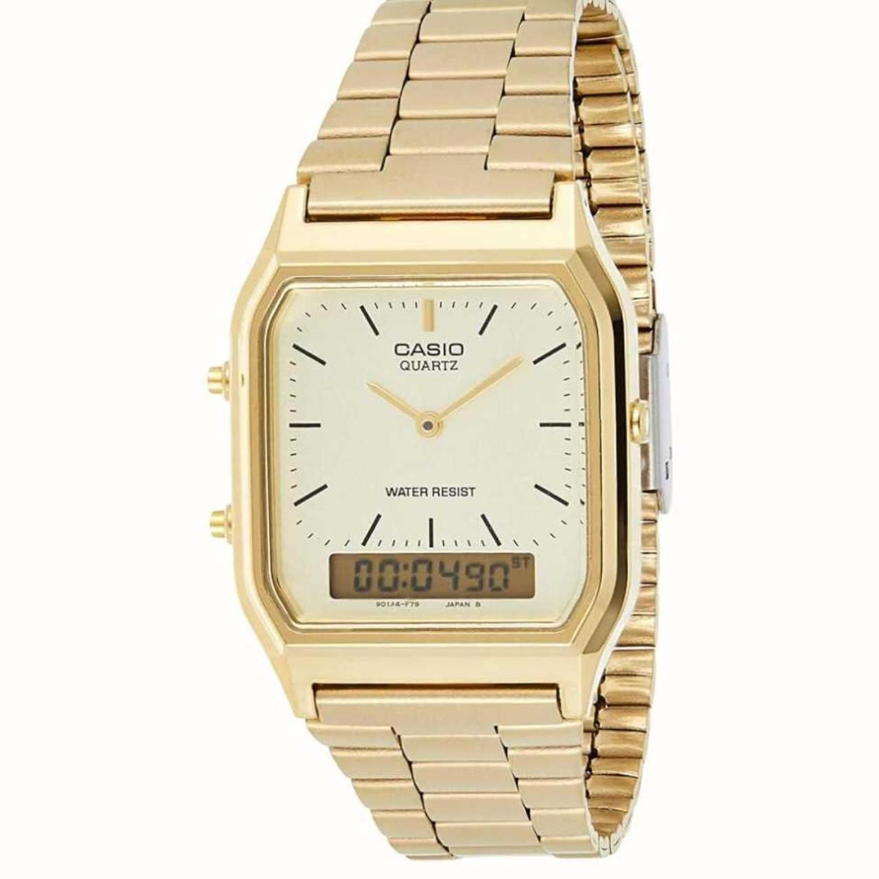 Casio Vintage Cream Hybrid Dial / Gold-Tone Metal... - Depop