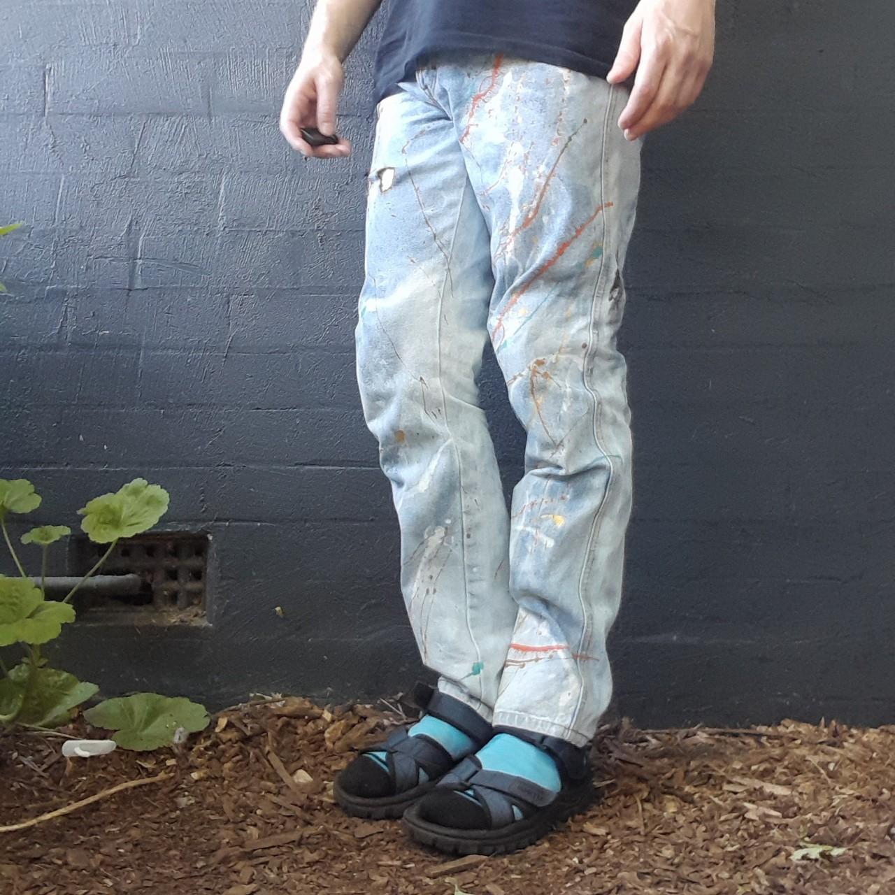 Vintage paint stained and faded jeans Very comfy... - Depop