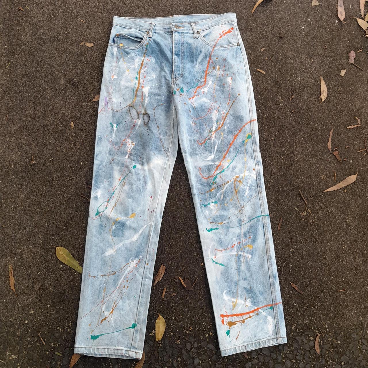 Vintage paint stained and faded jeans Very comfy... - Depop