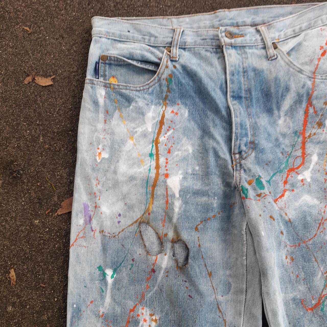 Vintage paint stained and faded jeans Very comfy... - Depop