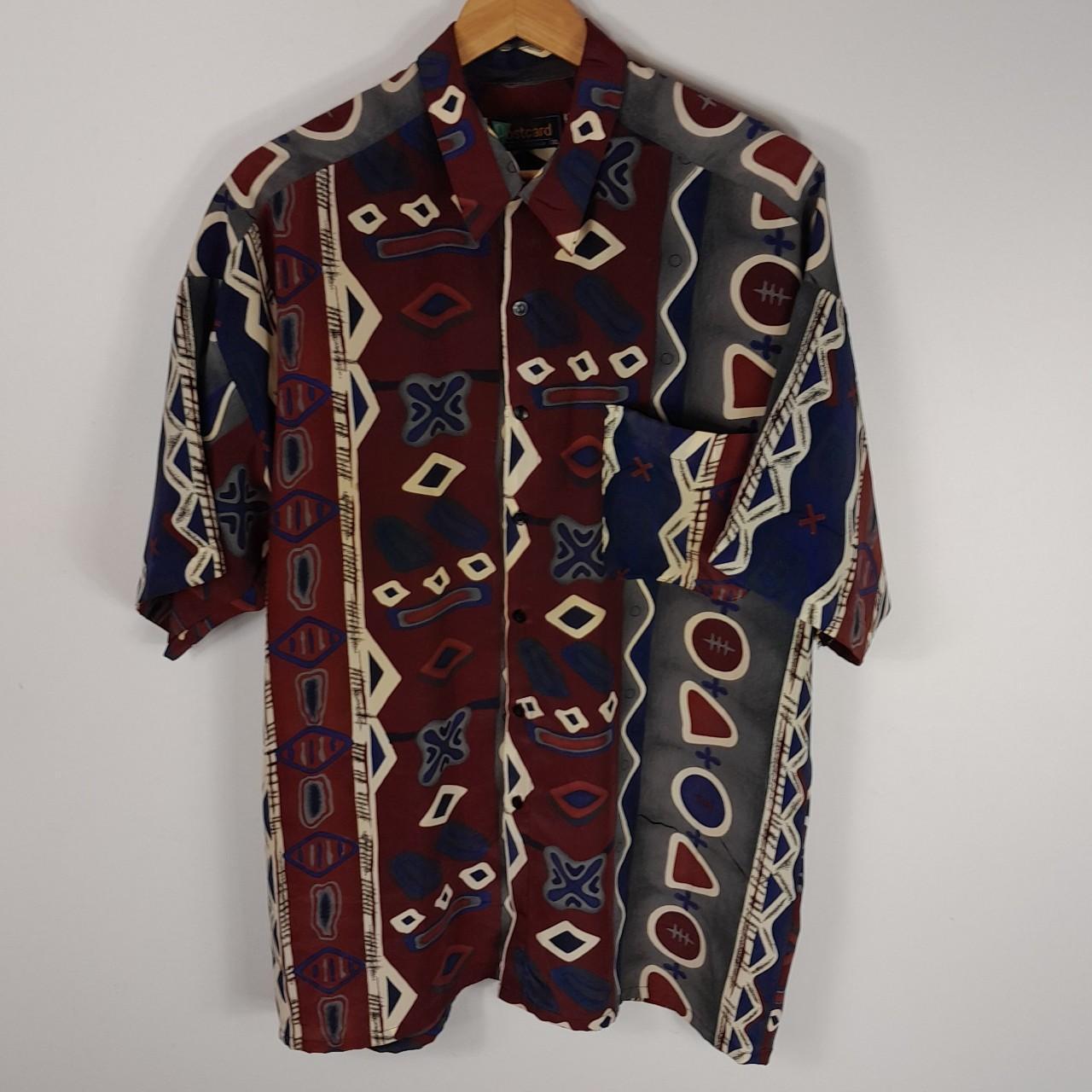 1990’s Postcard shirt with geometric... - Depop